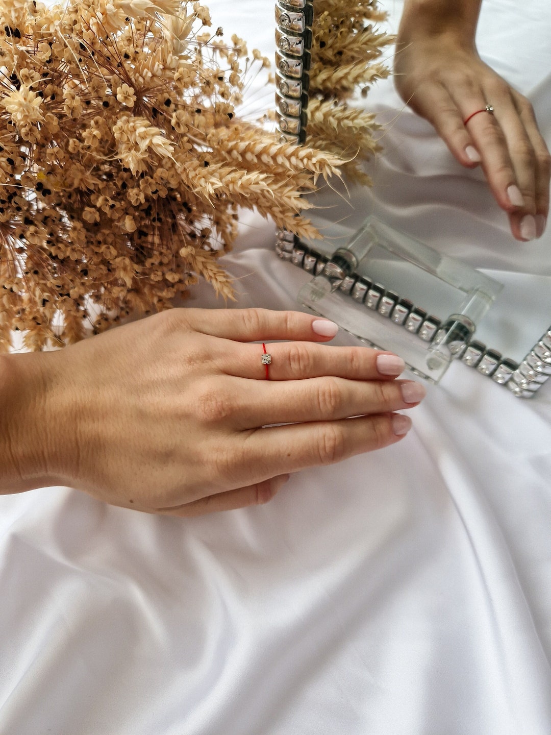 Kabbalah Red String Diamond Zirconia Ring - Adjustable Red String of ...