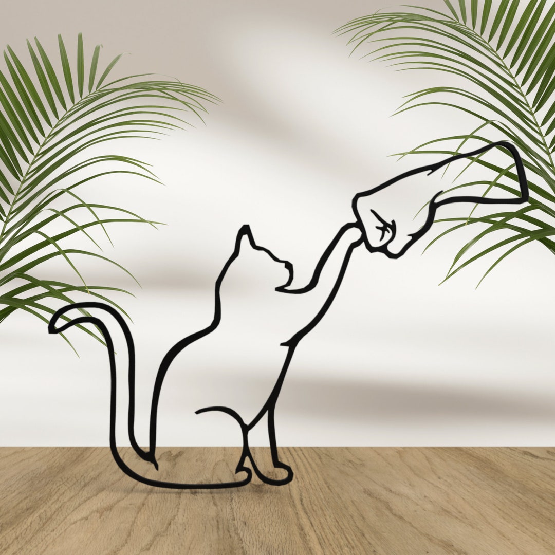 Cat Fist Bump High Five | One Line Drawing Art | Polymer or Wood Model ...