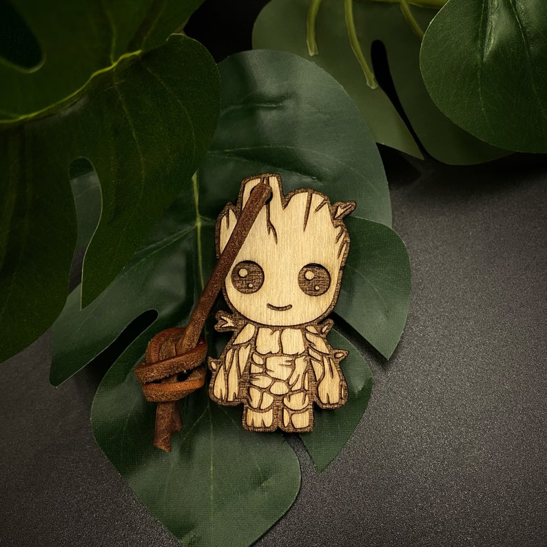 Baby Groot Fan Art Keychain Wood Incl. Leather Band - Etsy