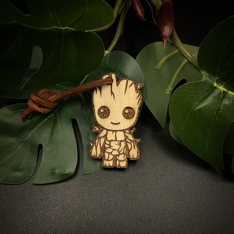 Baby Groot Fan Art Keychain Wood Incl. Leather Band - Etsy