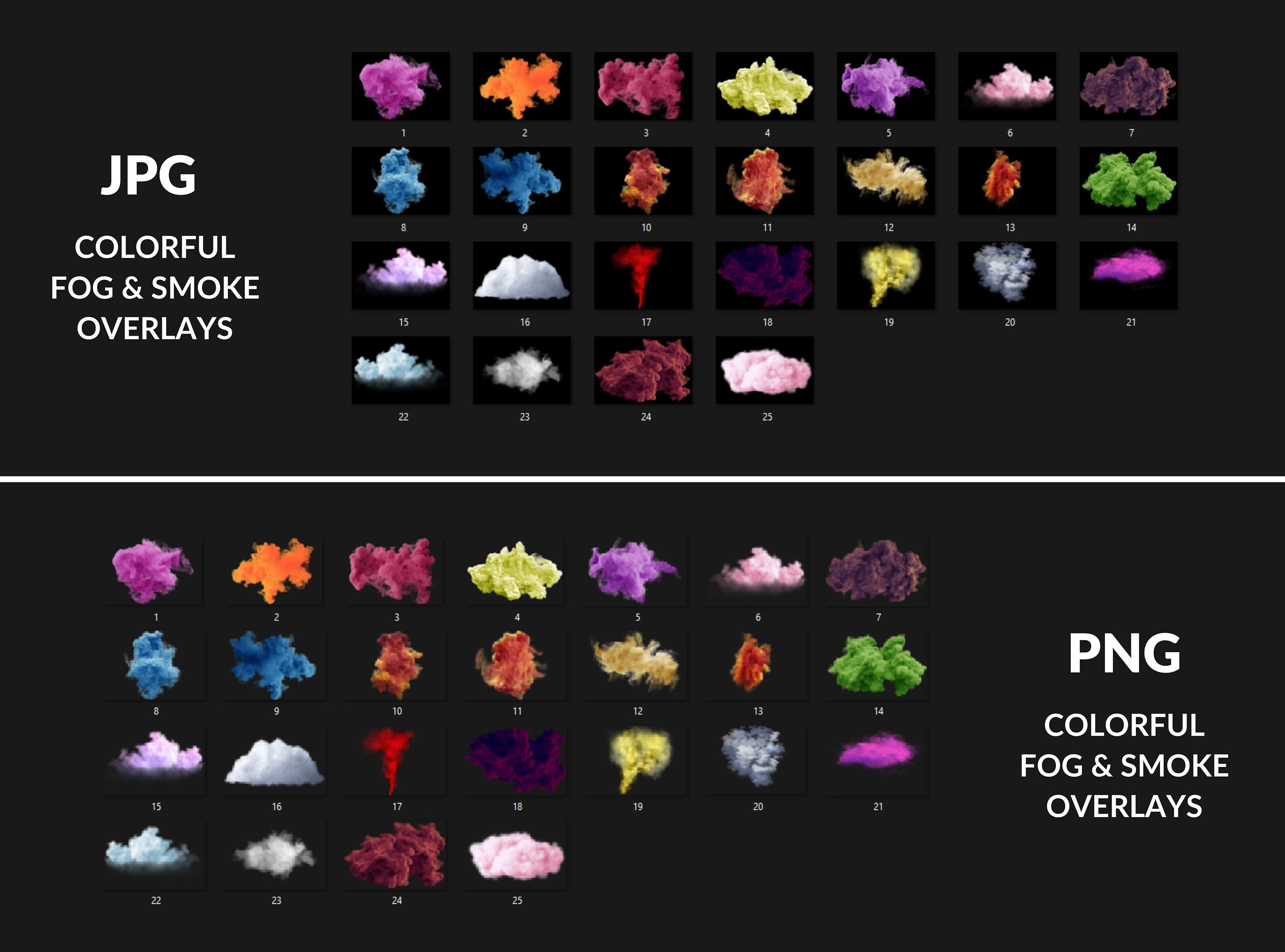 25 Colored Smoke Overlays, Smoke Bomb Overlays, Digital Texture for ...