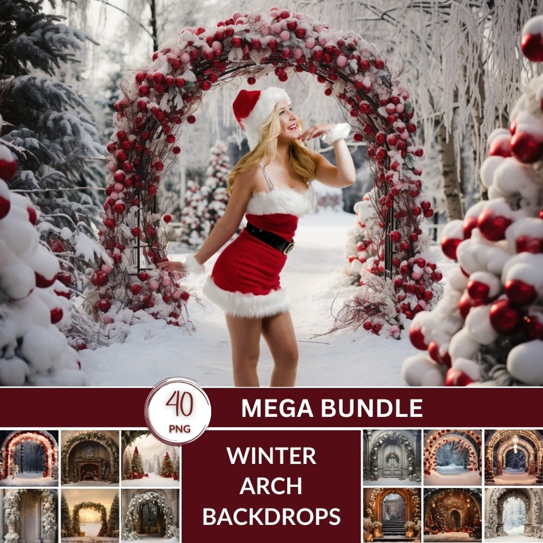 Winter Christmas Arch Backdrops, Magic Snow Digital Backdrop, Texture ...