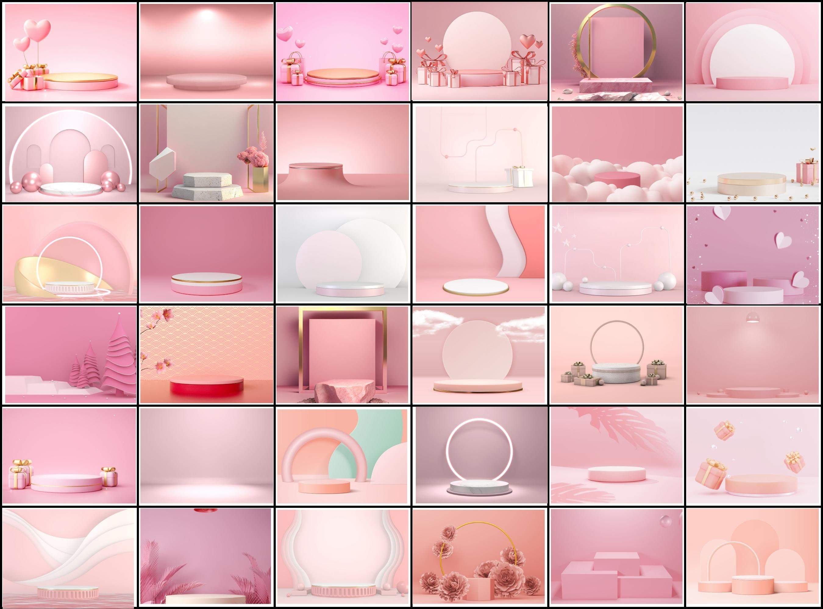 36 Pink Podium Backdrops, Stage for Photography, Pink Decorated ...