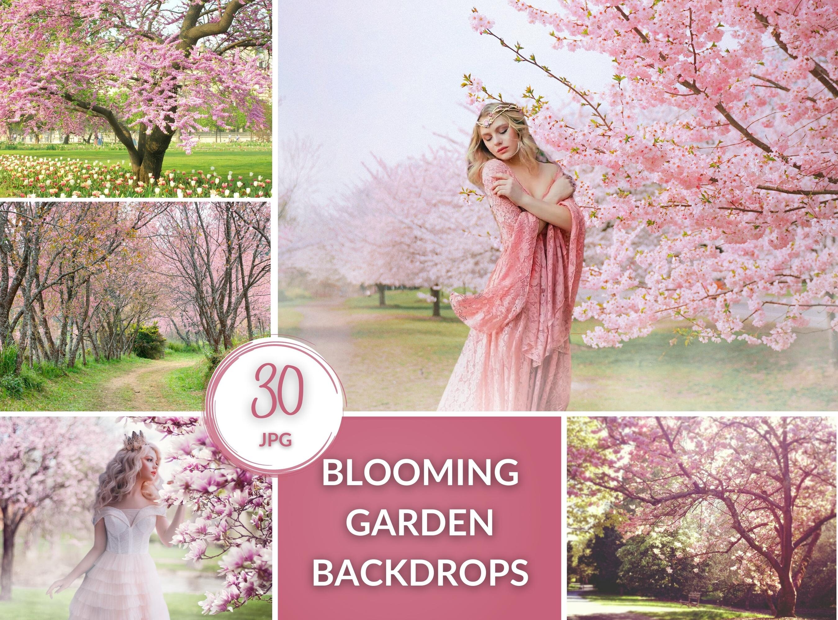 30 Blooming Garden Backdrops, Digital JPG Photo Backgrounds With Green ...