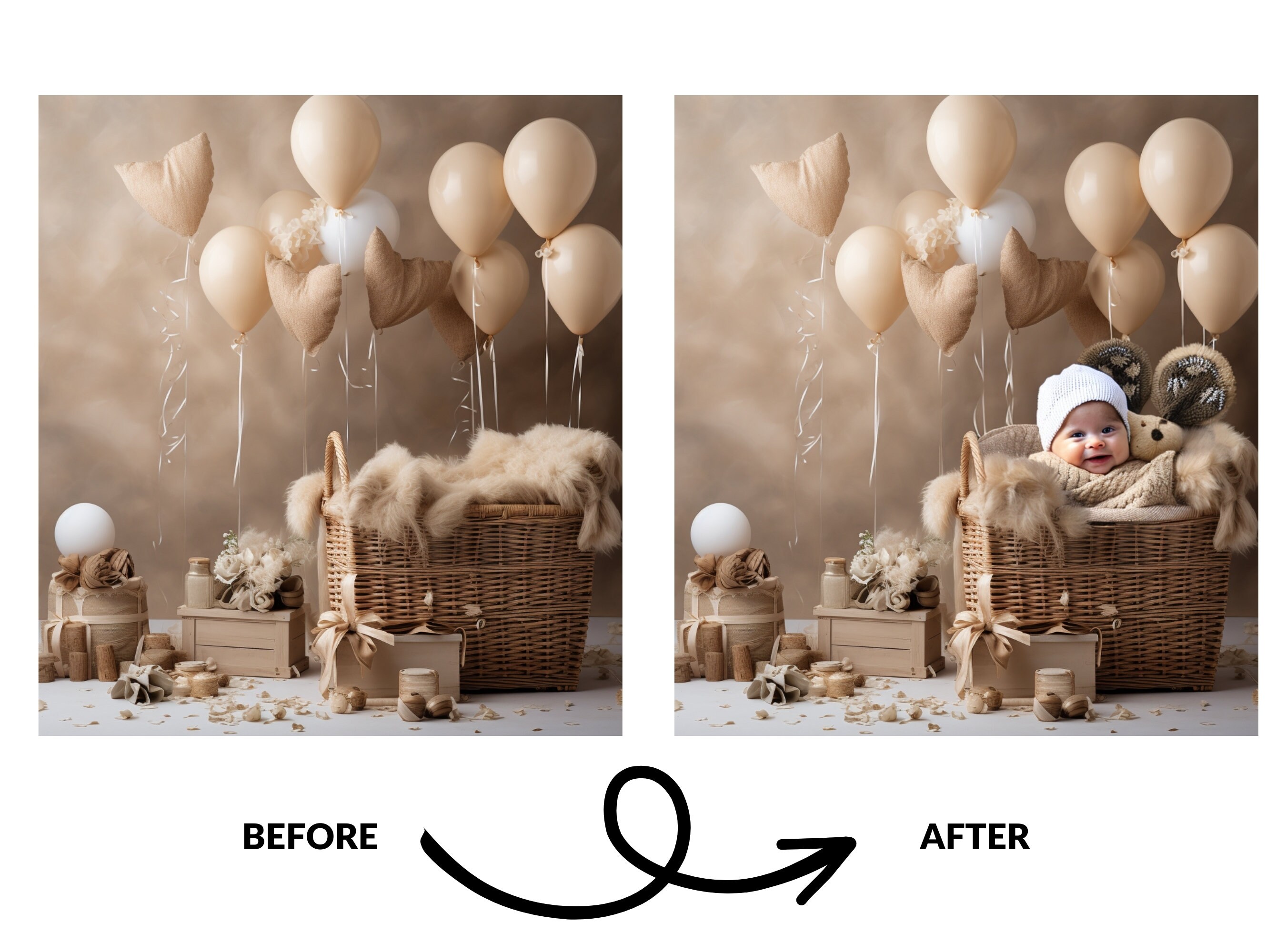 Boho Baby Balloon Cot Backdrops, Newborn Baby Backdrops, Baby Birthday ...
