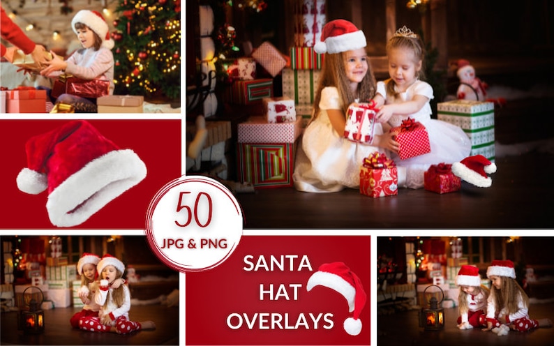 50 Santa Hat Overlays, Christmas Santa Backdrops for Photoshop, Magic ...