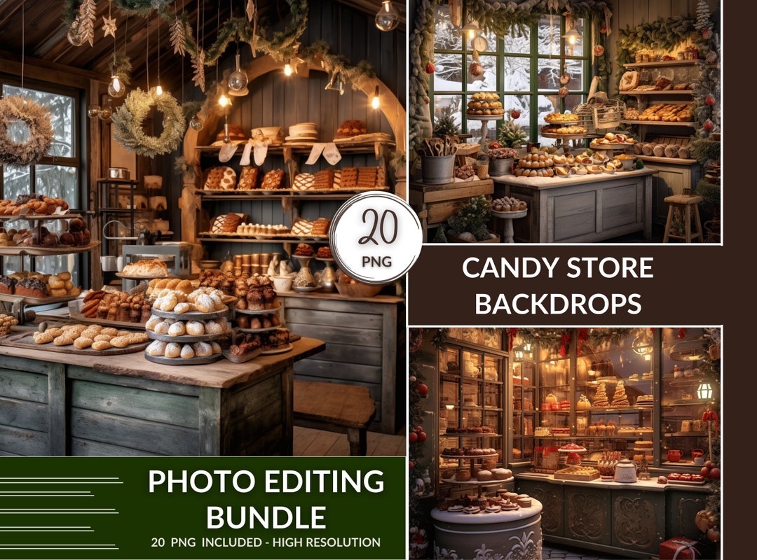 Candy Store Backdrops, Christmas Digital Backdrop Composite, Bakery ...