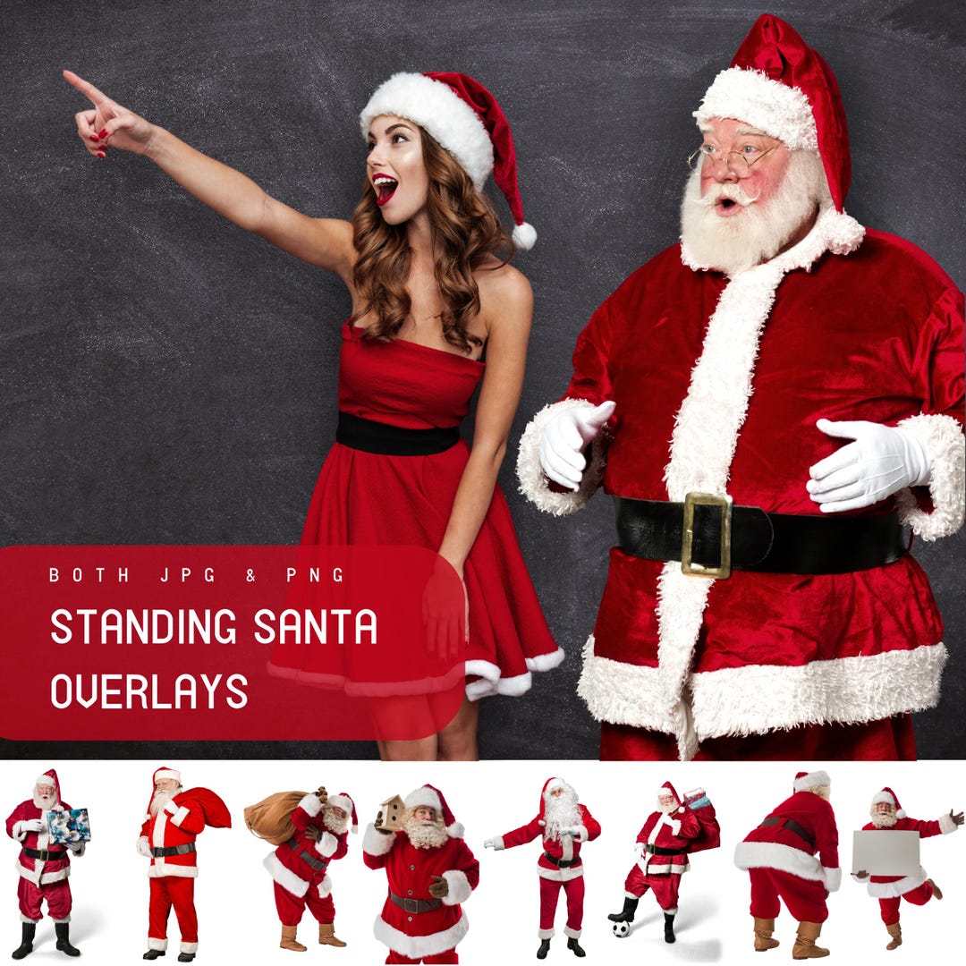 Christmas Santa Overlays, Standing Santa Png, Photo Editing Pack ...