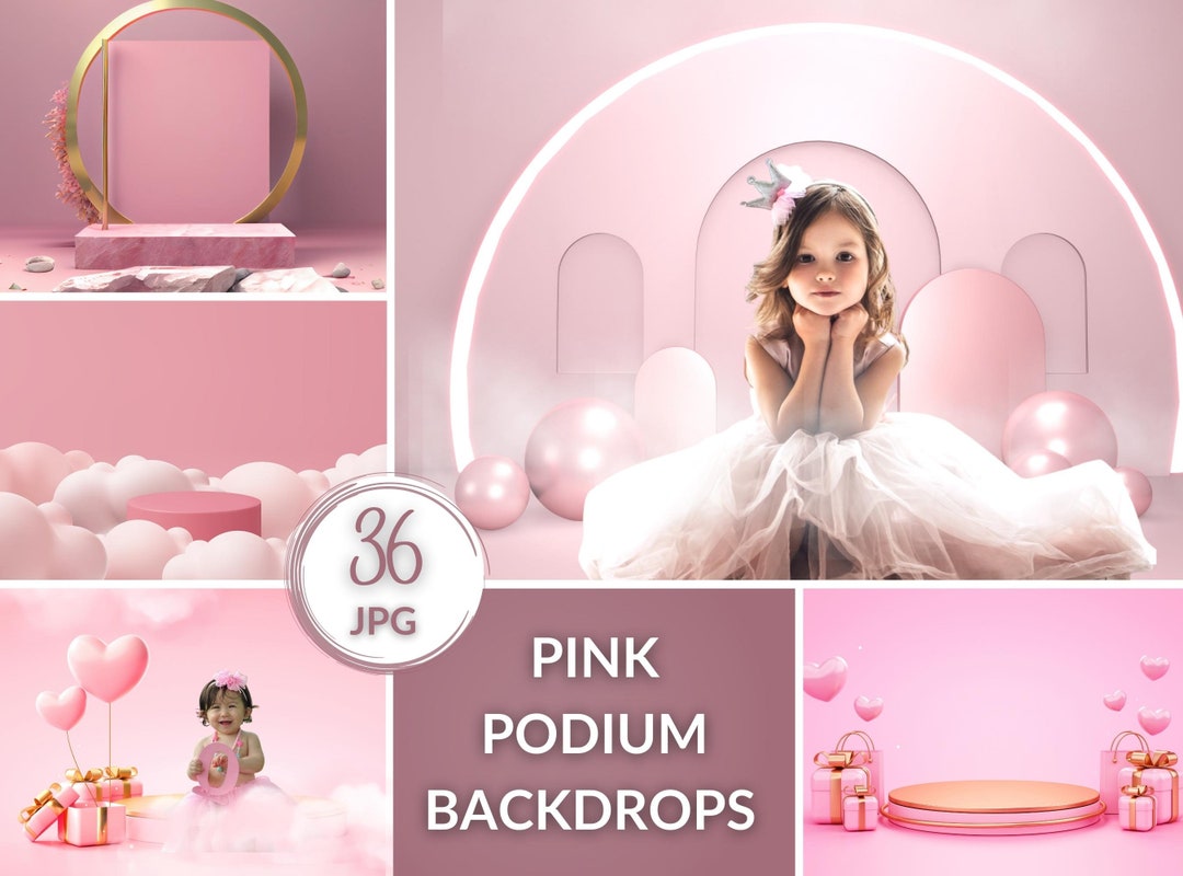 36 Pink Podium Backdrops, Stage for Photography, Pink Decorated ...