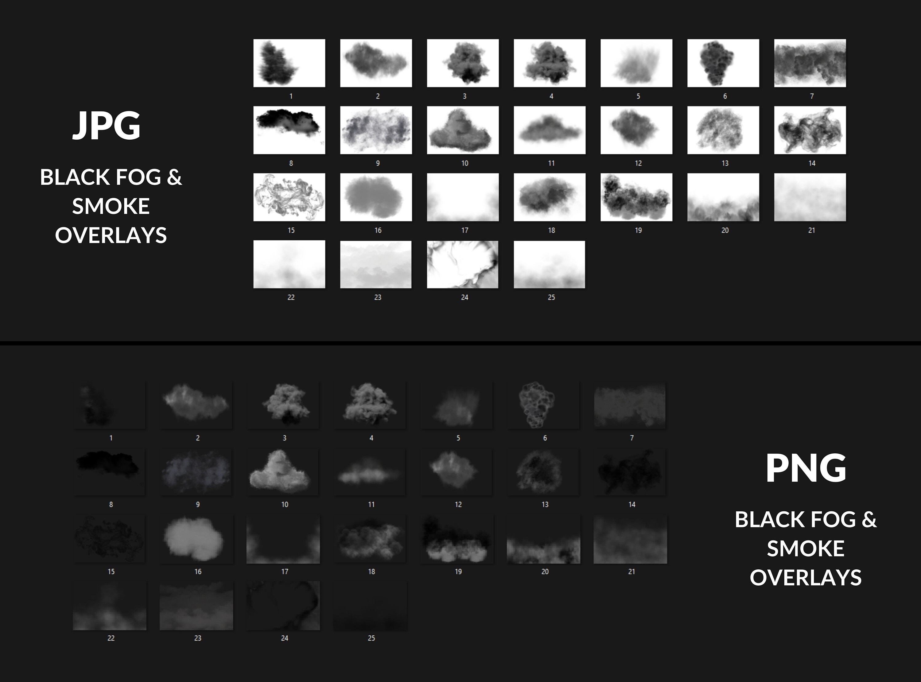 25 Black Fog and Smoke Overlays, Mist Textures for Photoshop, Realistic ...