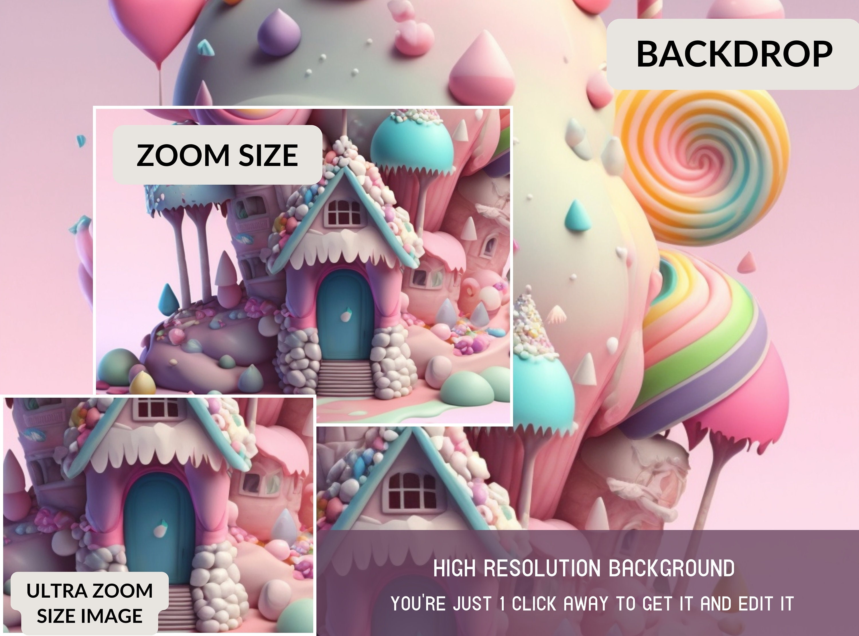 Candy House Backdrop, Children Backgrounds, Rainbow Candy House, Kids ...