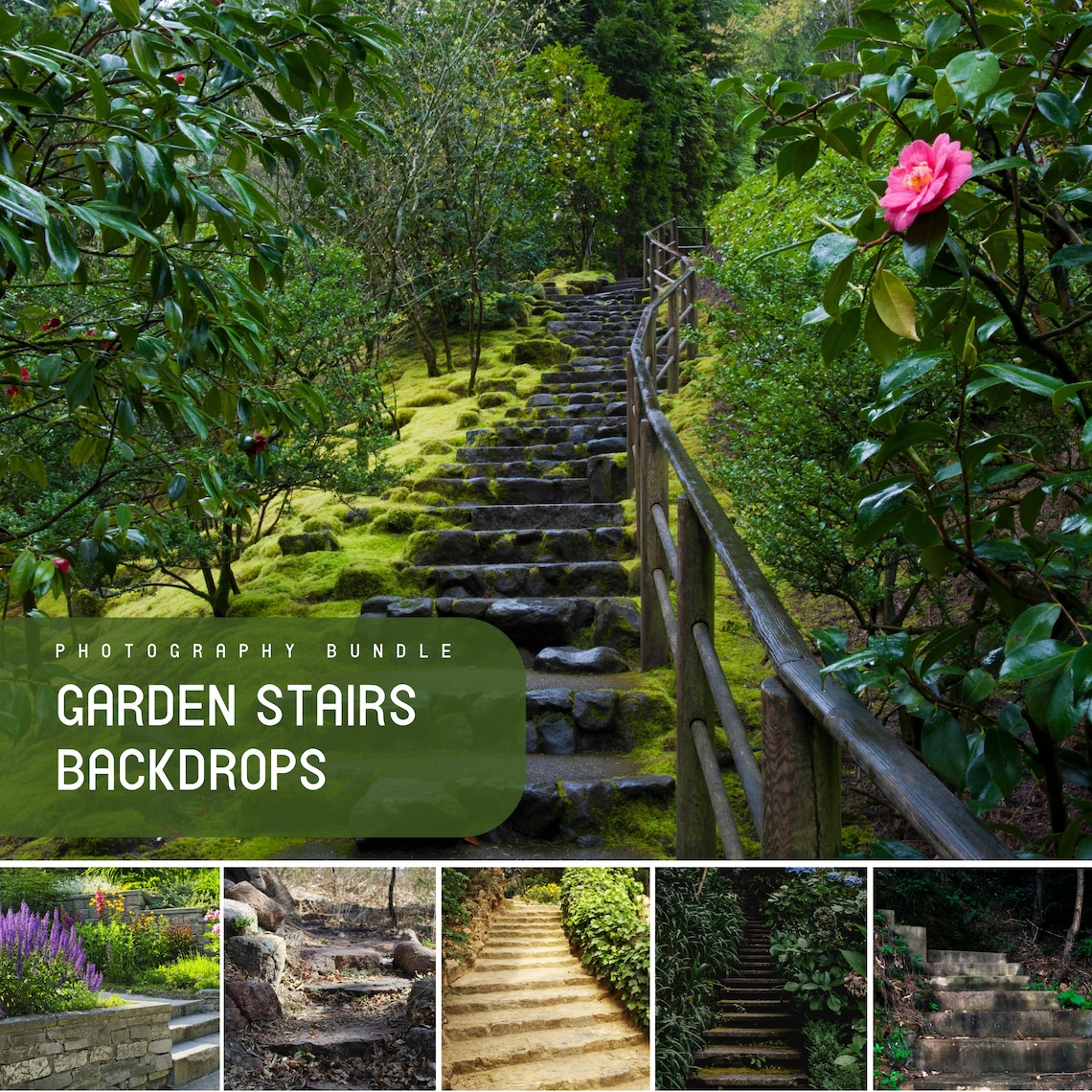 Garden Stairs Backdrops, Digital JPG Photo Backgrounds With Green Grass ...