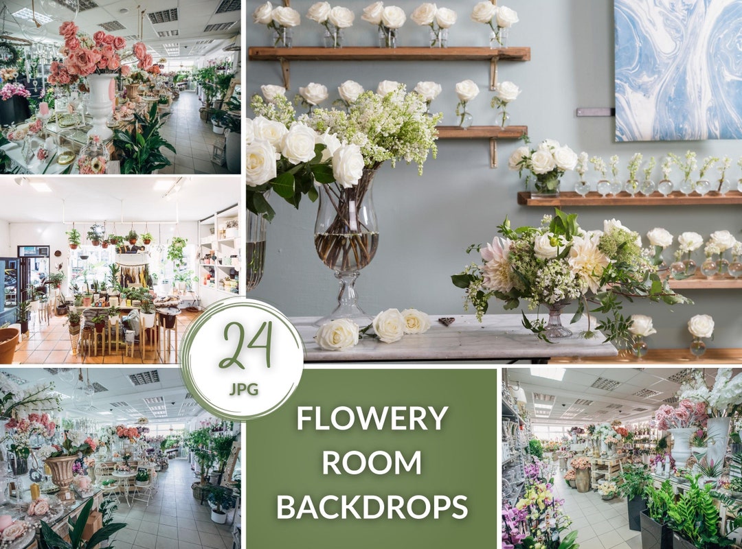 24 Flowery Room Backdrops, Digital JPG Photo Backgrounds With Green ...