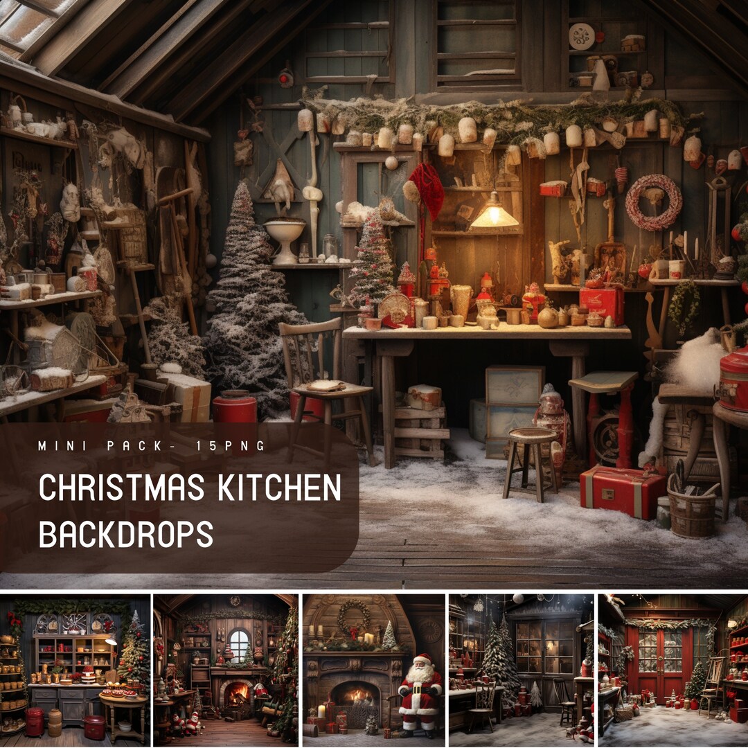 Christmas Kitchen Backdrops, Christmas Digital Backdrop Composite ...