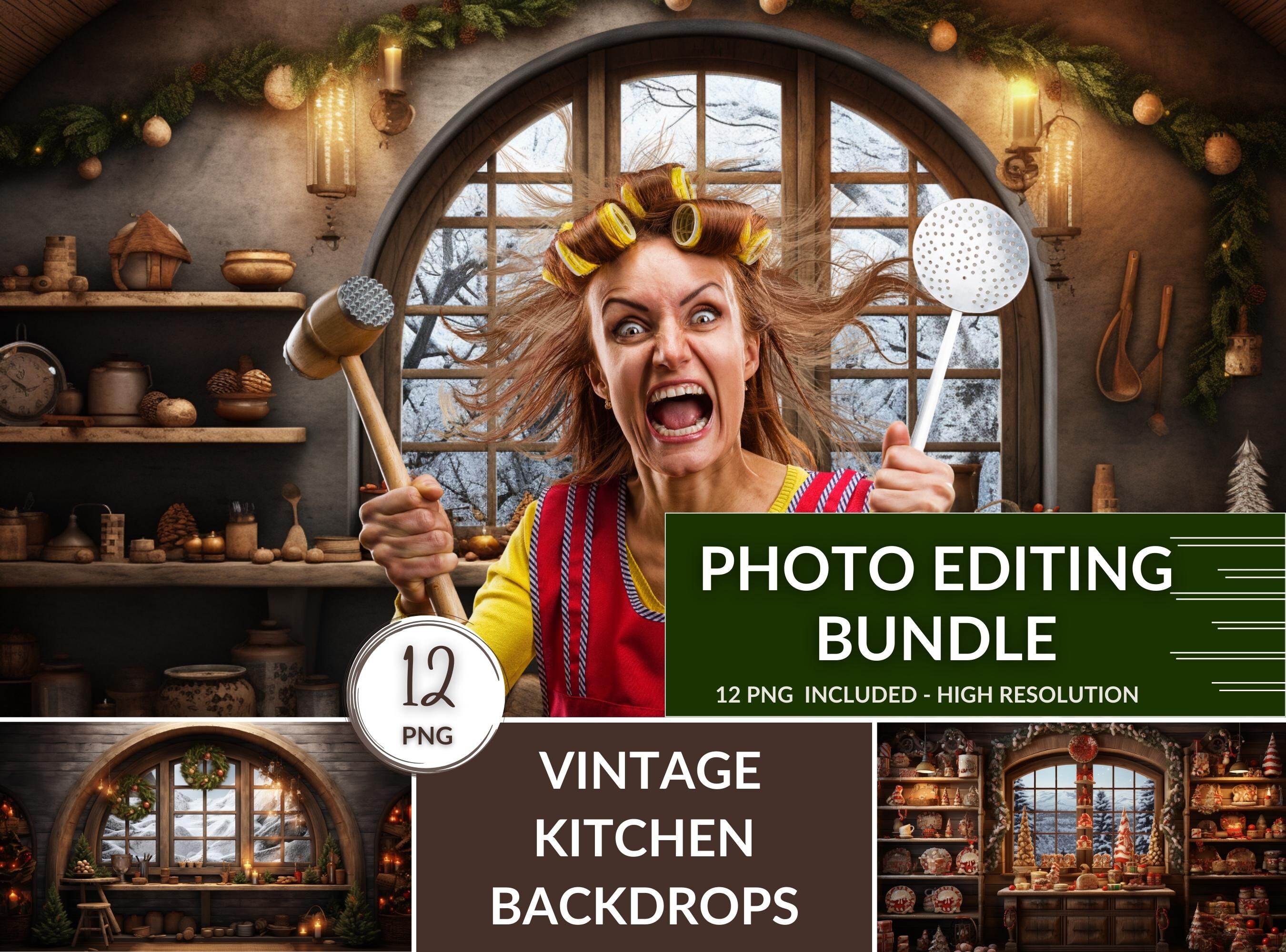 Vintage Kitchen Backdrops, Christmas Kitchen Backdrops, Christmas ...