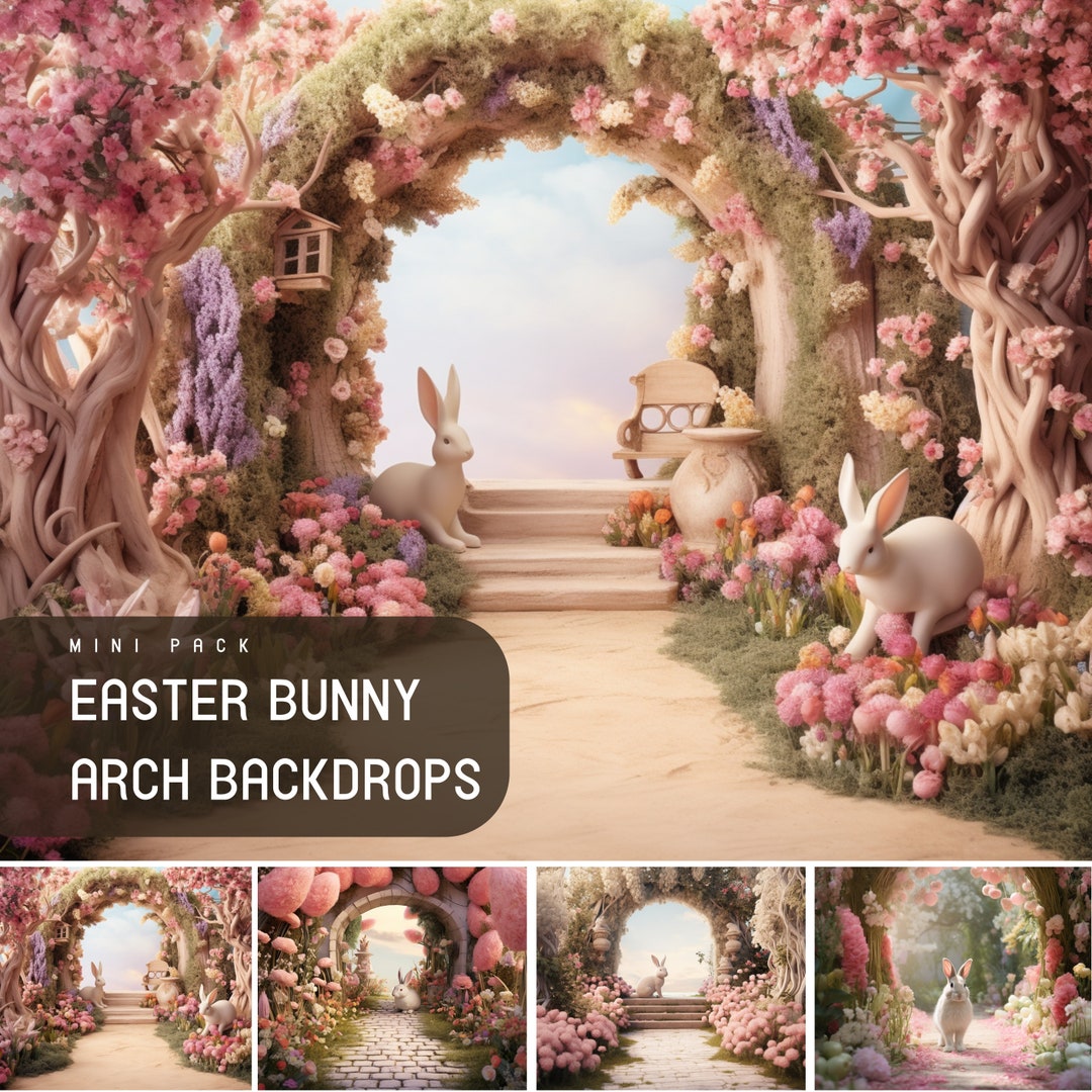 Easter Digital Backdrops, Floral Easter Bunny Arch, Door Spring Digital ...