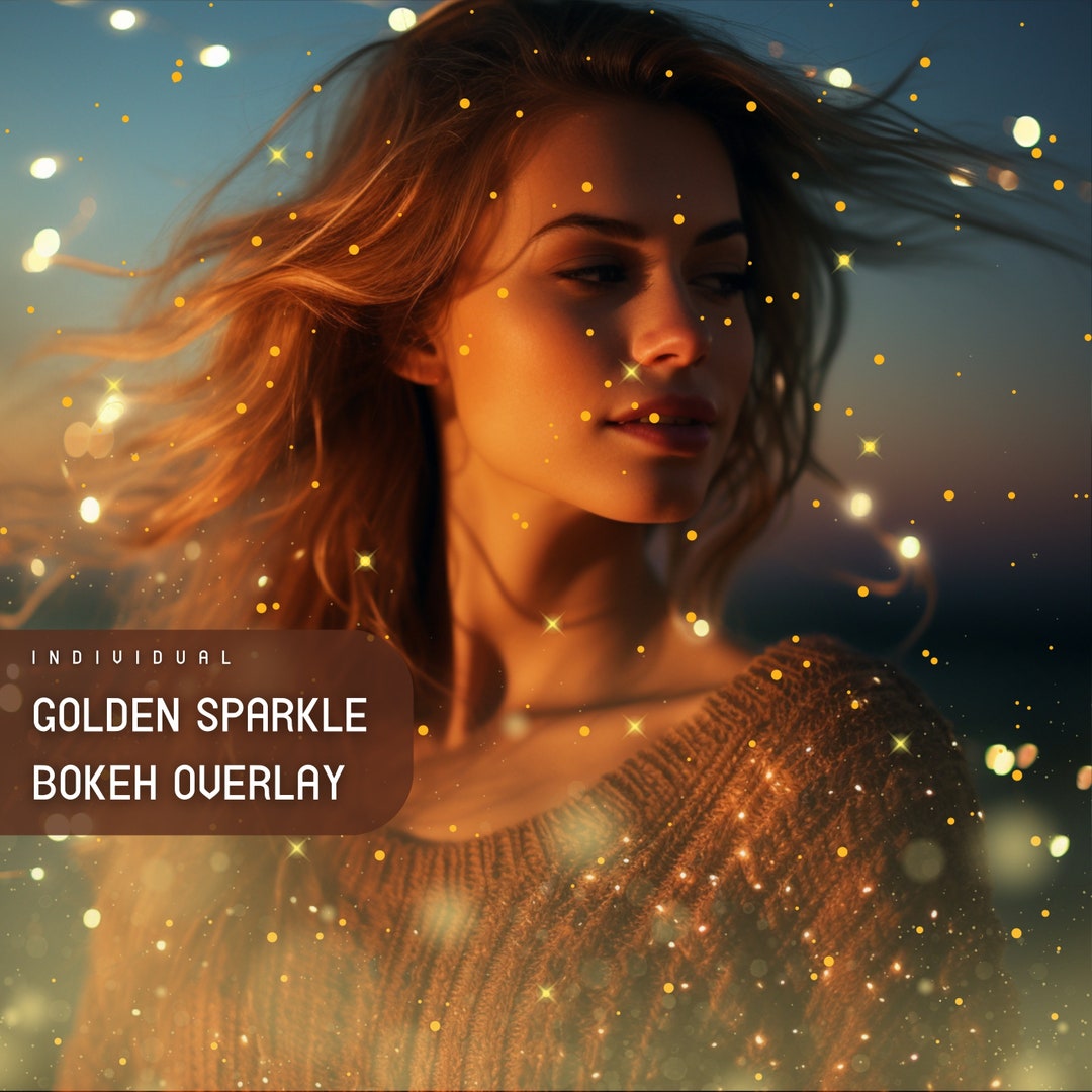 Glitter Overlays for Photo Editing, Golden Sparkle Bokeh Digital Effect ...