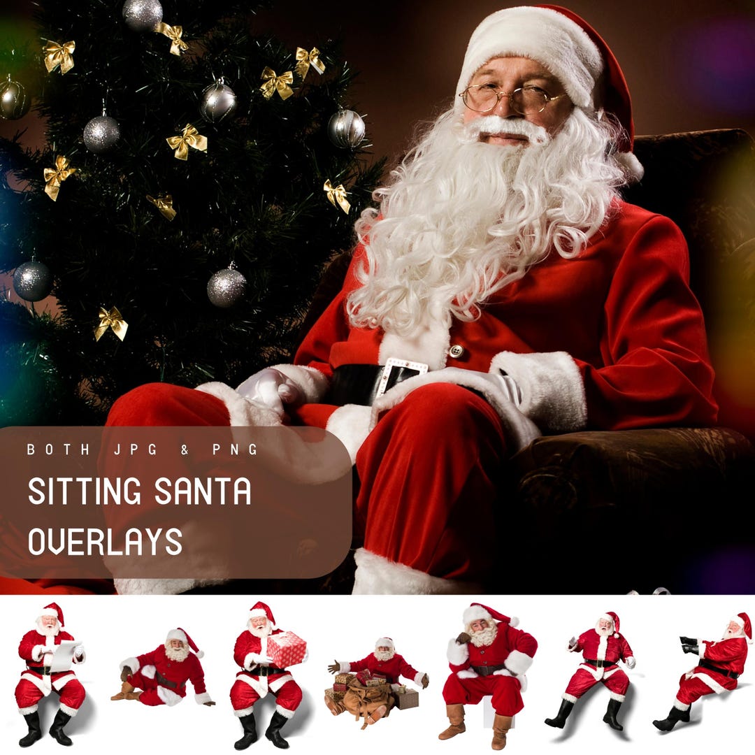 Christmas Santa Overlays, Sitting Santa Png, Christmas Santa Clause ...