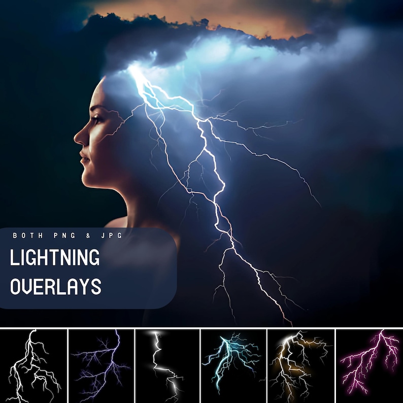 Realistic Lightning Photoshop Overlays, Transparent JPG, Photoshop ...