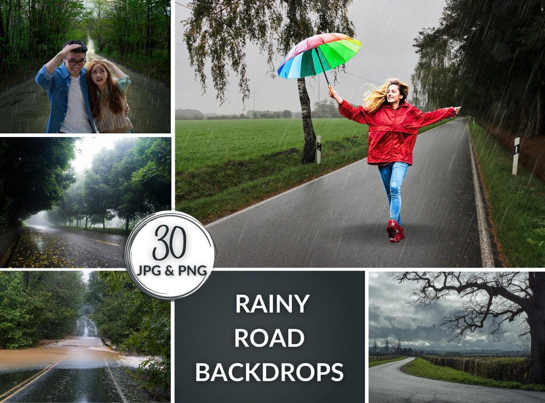 30 Rainy Road Backdrops, Rainy Season, Rain Photoshop Overlays ...