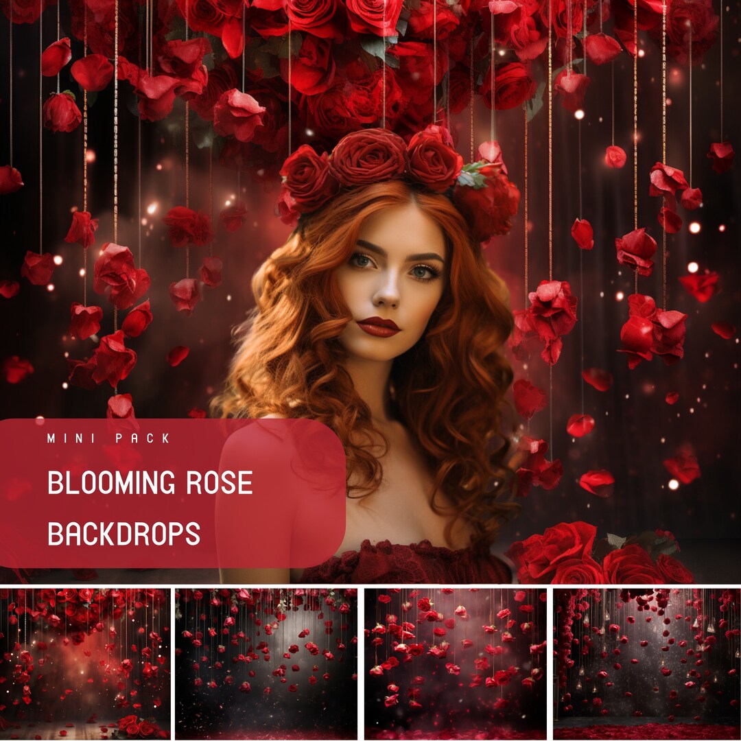 Red Roses Digital Backdrops, Red Roses Garden, Valentines Digital ...