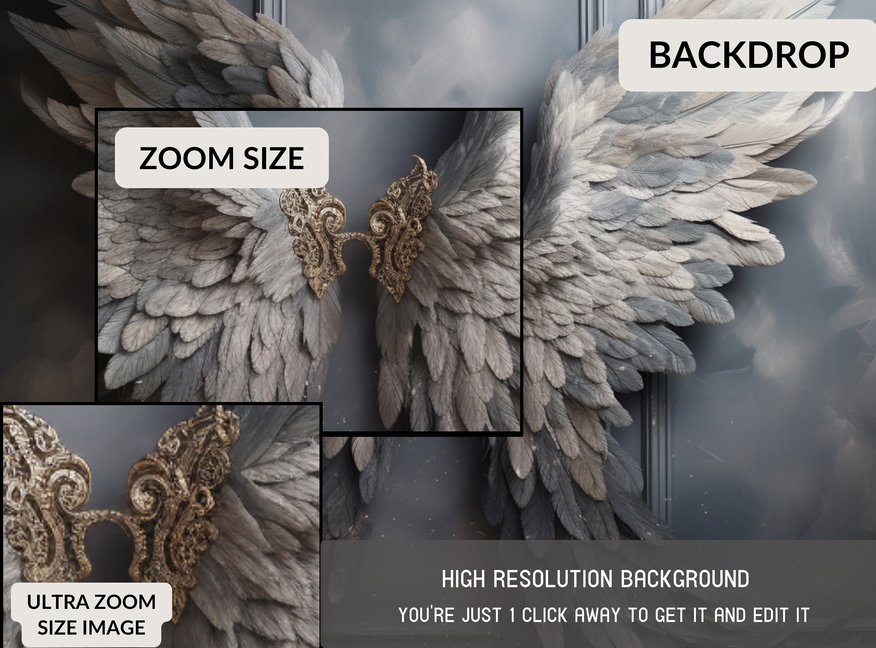 Grey Angel Wings Backdrops, Magic Butterfly Wings, Texture for ...
