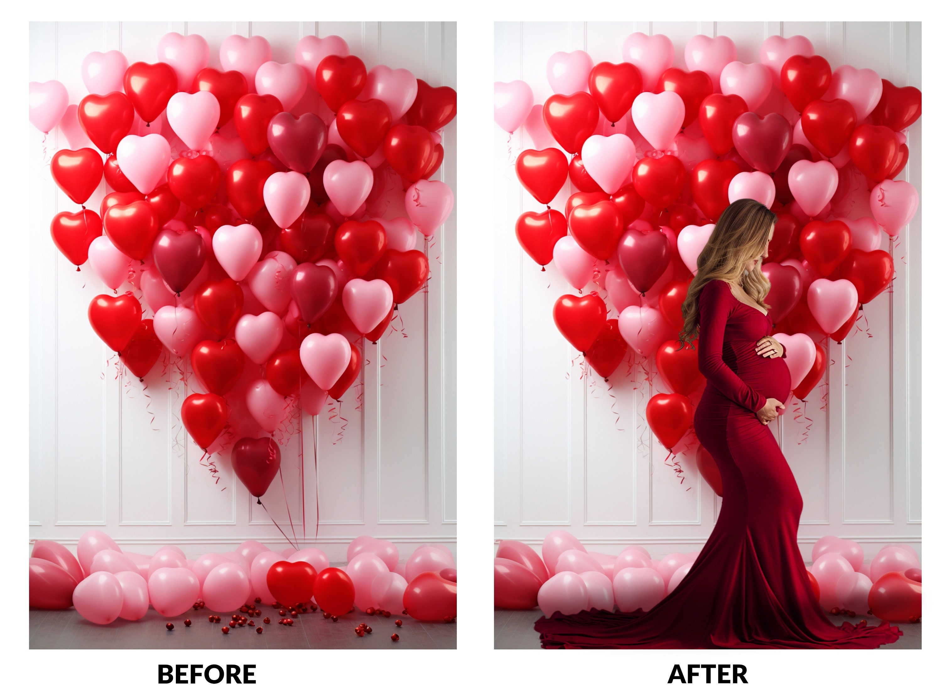 Balloon Heart Backdrop, Valentine Digital Backdrop for Couple ...