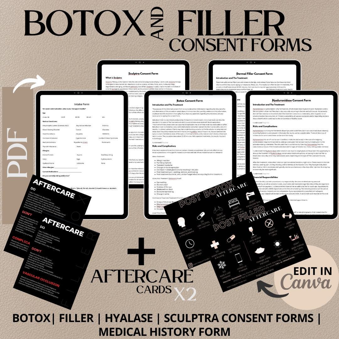 Botox, Filler, Sculptra Medspa Forms Consent & Intake Forms | Editable ...