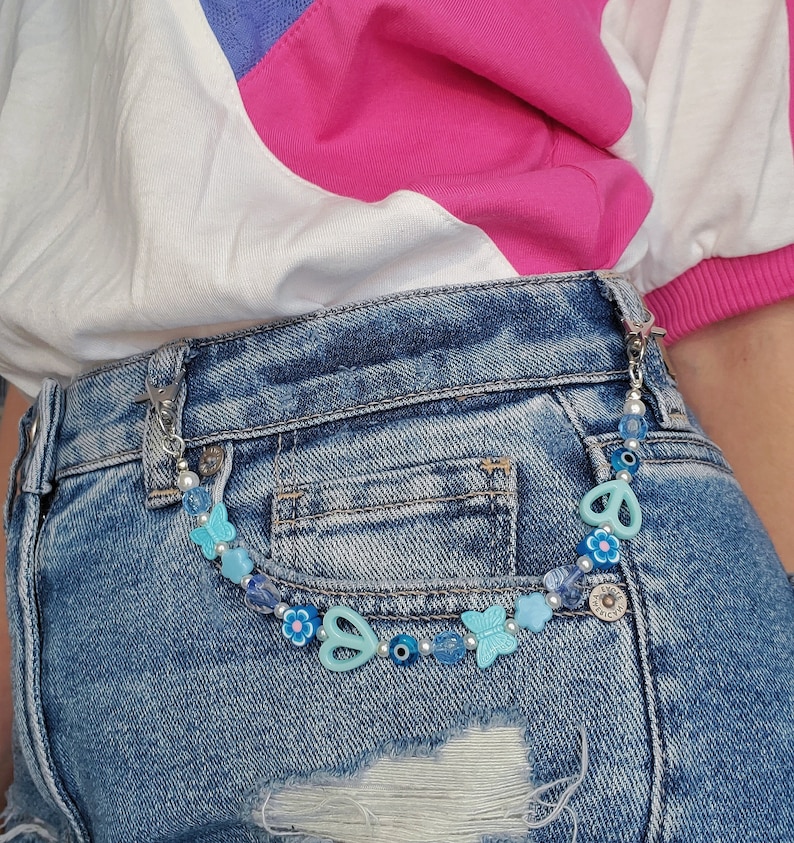 Blue Beaded Charm Chain for Pants Belt Loops - Etsy