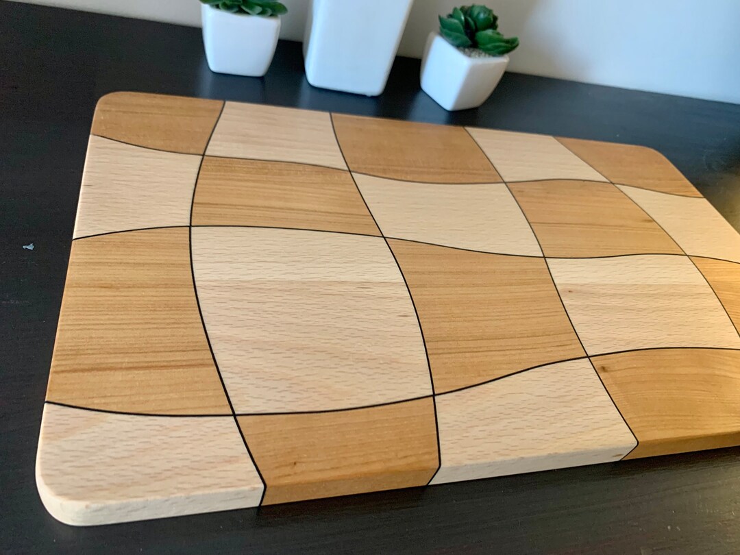 Alice pile Beech and Cherry Wood Serving Tray Cutting Board Handcrafted ...
