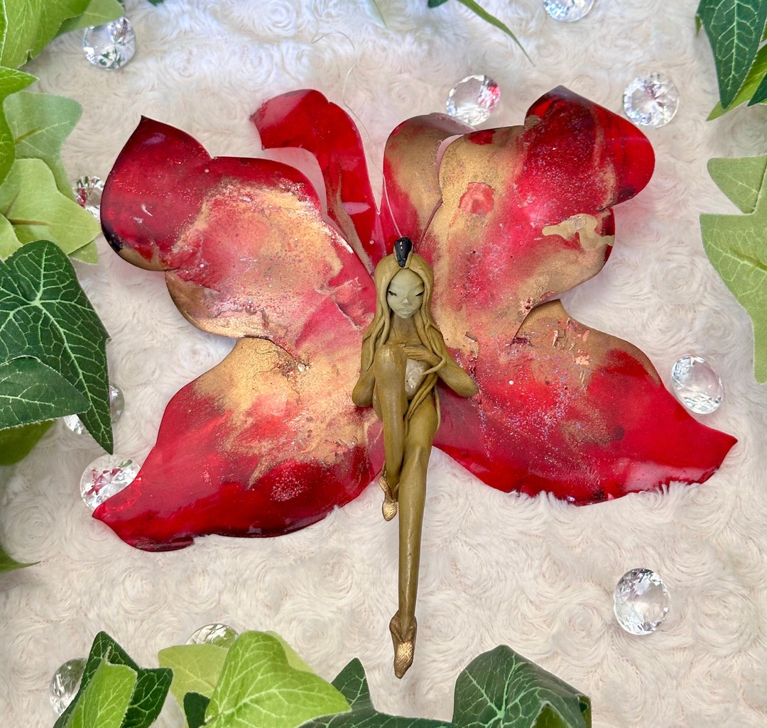 Hanging Fairy/decorative Hanging Clay Fairy/fairy With Red and Gold ...