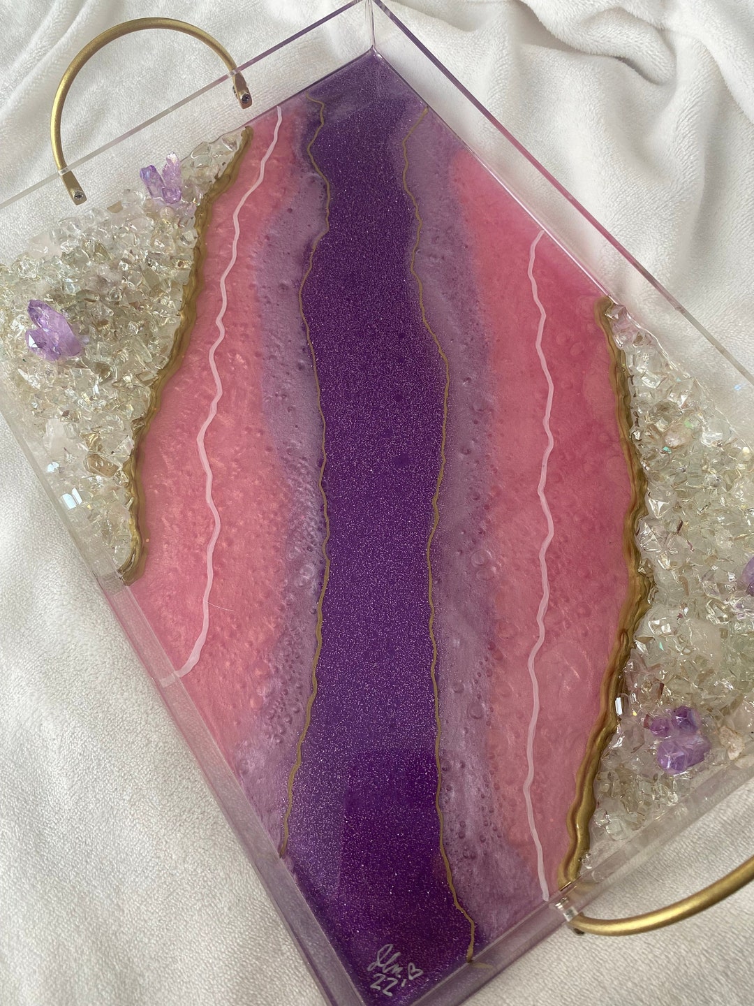 Geode Inspired Decorative Tray/epoxy Resin Tray/geode and Rose Quartz ...