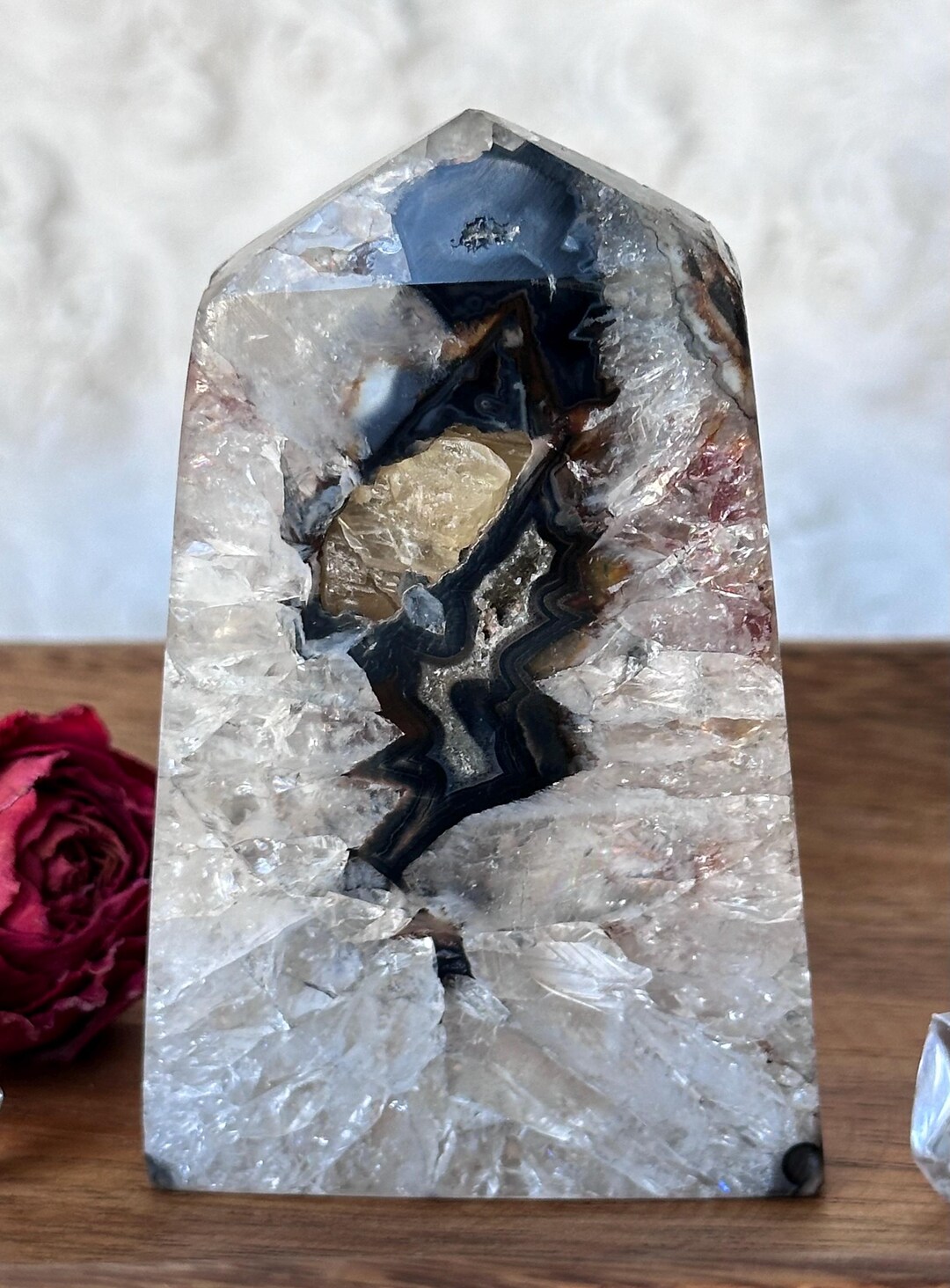 Black Onyx and Quartz Tower/natural Black Onyx/polished Black Onyx and ...