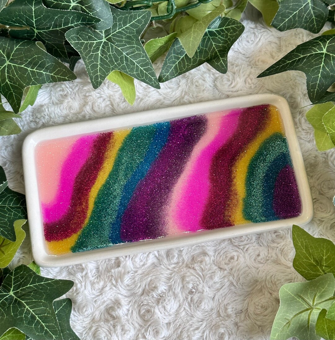Rainbow Glitter Trinket Dish/rainbow Jewelry Dish/catchall Dish/rainbow ...