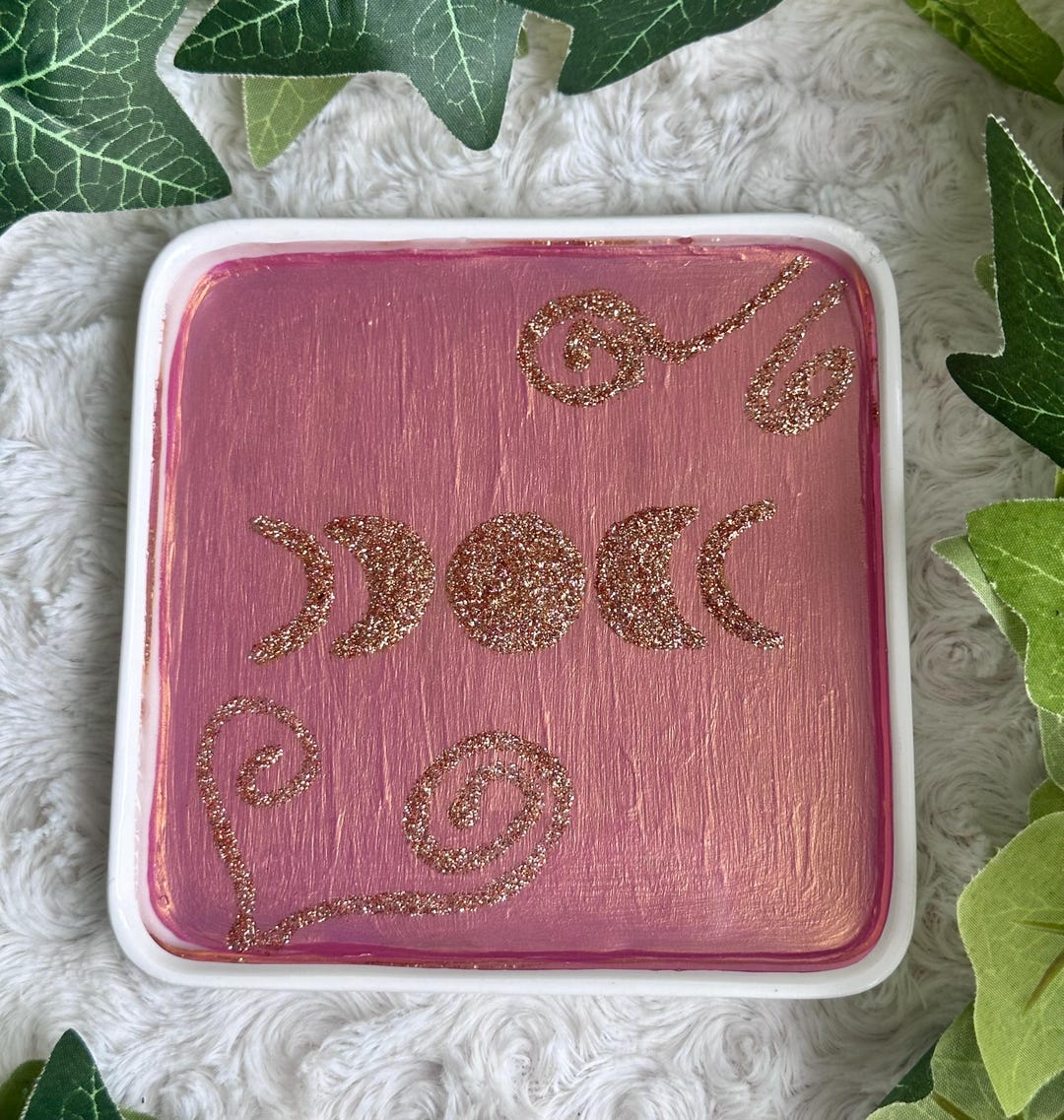 Pink Moon Phase Dish/glitter Moon Phase Resin Dish/jewelry Dish ...