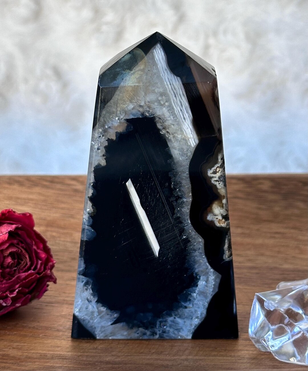Black Onyx and Quartz Tower/natural Black Onyx/polished Black Onyx and ...