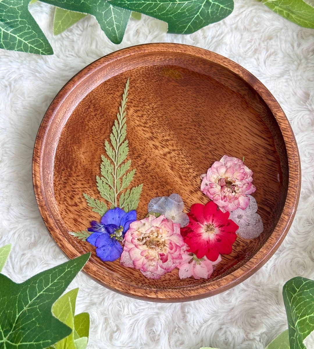 Decorative Floral Dish/acacia Wood Dish/floral Decor Dish/trinket Dish ...