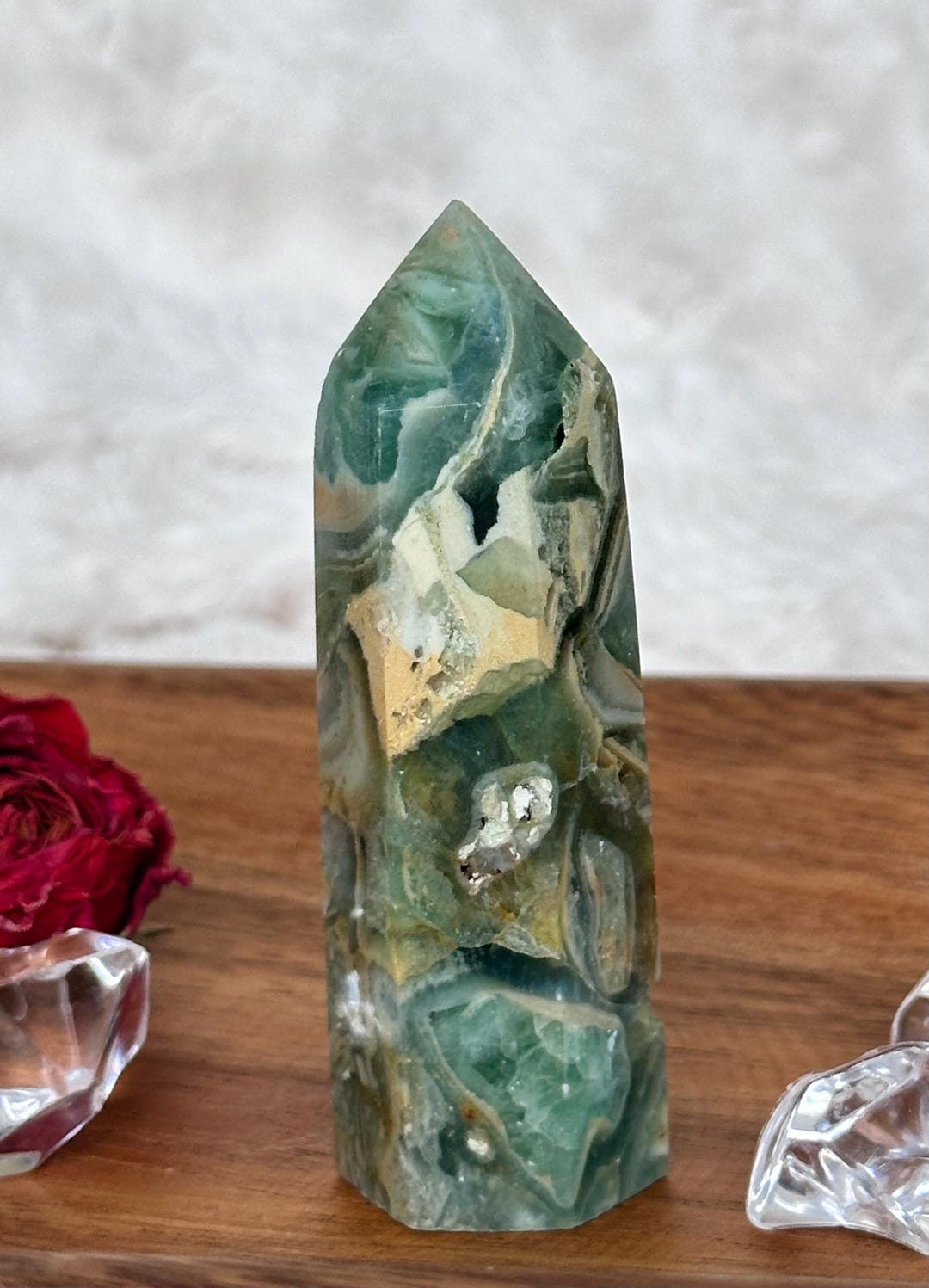 Green Opalized Fluorite Tower/natural Green Opalized Fluorite/polished Opalized Fluorite/green ...