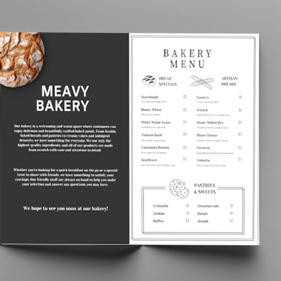 Bakery Menu Template Editable Bakery Menu Cafe Menu - Etsy