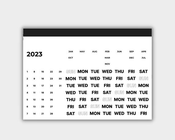One Page Calendar 2023 / A4, A3, Letter Portrait / Minimalist Calendar ...