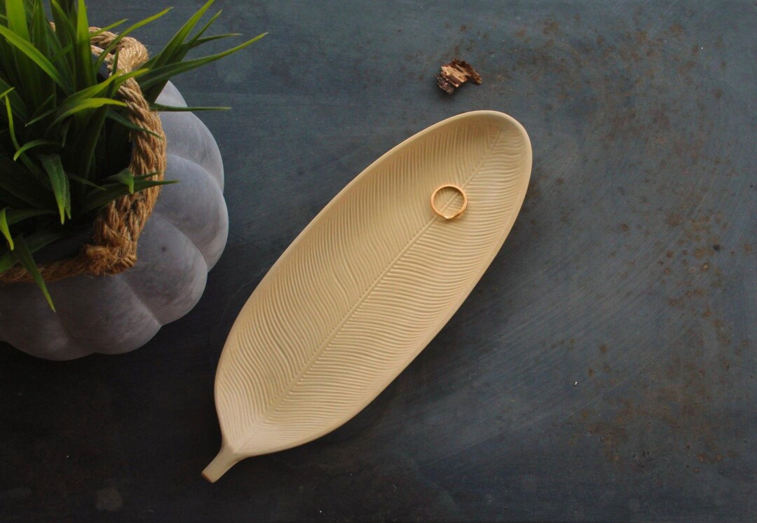 Fall Autumn Feather Dish Tray Plate Concrete Cement Home Décor Jewelry ...