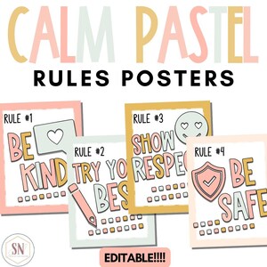 Calm Pastel Classroom Decor | Class Rules Posters | Editable | *NEW - Etsy