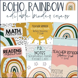 Boho Rainbow Binder Covers, Helpful Forms & Calendar - Etsy