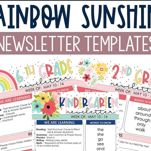 Rainbow Newsletter Templates - Etsy