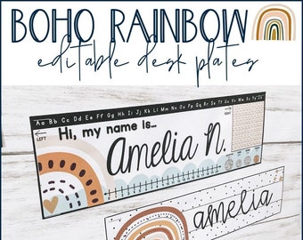 Modern Boho Rainbow Classroom Desk Plates editable - Etsy