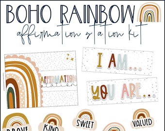 BOHO RAINBOW Affirmation Station and Feelings Chart Positive ...