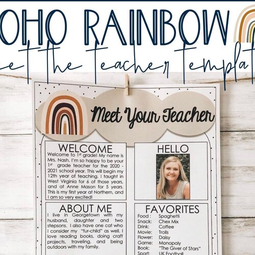 Boho Rainbow Meet the Teacher Templates - Etsy