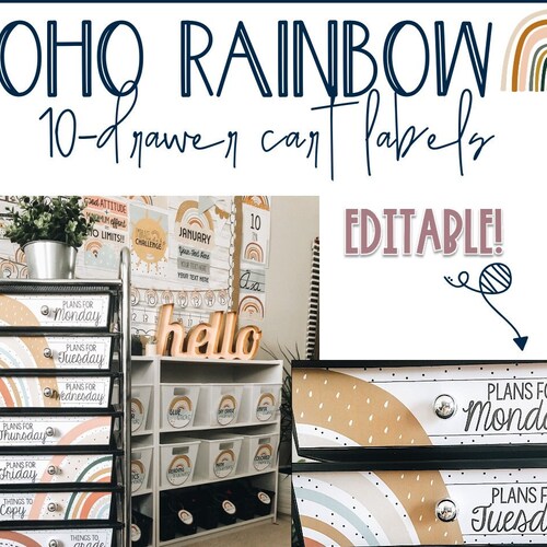Boho Rainbow 10 Drawer Organizer Labels - Etsy