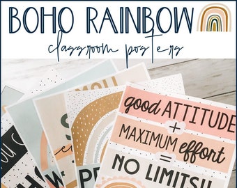 Boho Rainbow Color Posters Neutral Rainbow Classroom Decor Digital ...