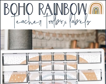 Boho Rainbow Teacher Toolbox Labels EDITABLE - Etsy